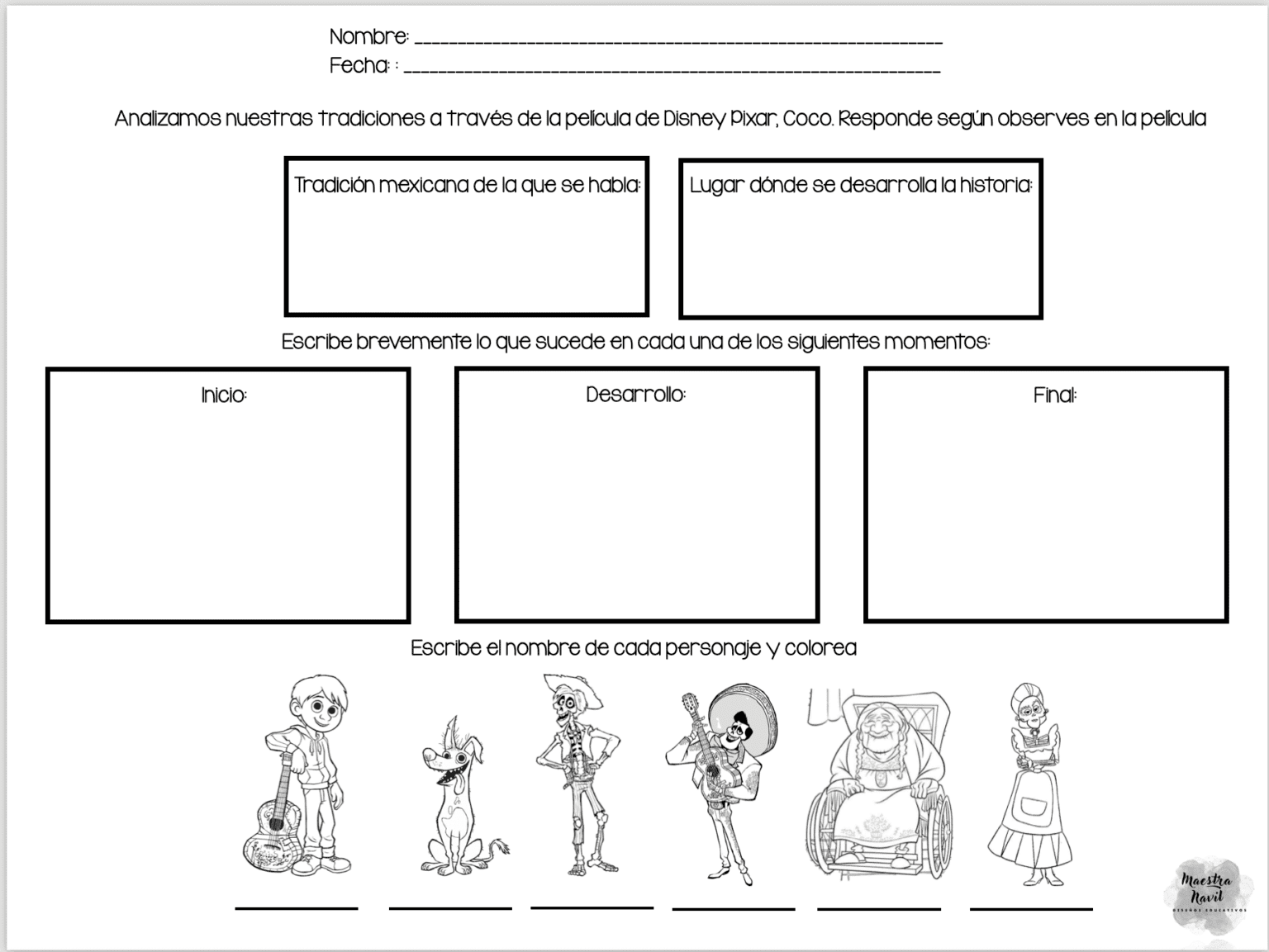 Hoja de trabajo para analizar la pelicula COCO